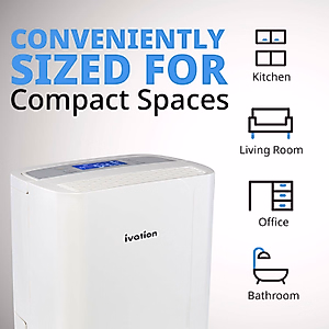 Ivation 14.7 Pint Compressor Dehumidifier – Small and Compact with Continuous Drain Hose for Smaller Spaces, Bathroom, Attic, Crawlspace and Closets - for Spaces Up to 320 Sq/Ft