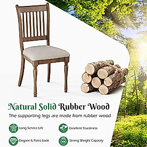 Giantex Set of 2 Wood Dining Chairs, Upholstered Farmhouse Dining Chairs with Rubber Wood Legs, Padded Cushion, High Back, Armless Wooden Dining Chairs for Kitchen, Dining Room, Brown