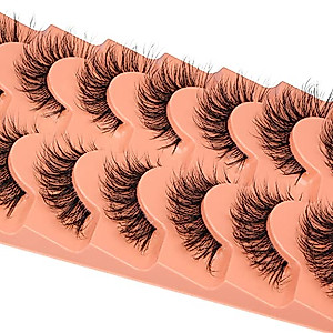 Eyelashes Natural Clear Band Lashes Cat Eye Wispy Faux Mink Lashes 16MM 3D Fluffy Fake Eyelash 7 Pairs Pack by Mavphnee