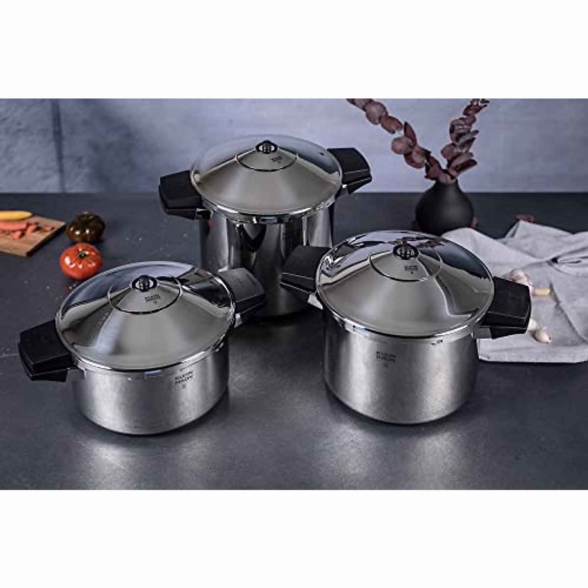 Kuhn Rikon Duromatic Inox Stainless Steel Pressure Cooker with Side Grips, Set of 2, 4 Litre and 6 Litre / 24 cm