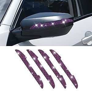 4 PCS Bling Rhinestone Car Door Handle Scratch Protector, Universal for All Cars, Vehicles, SUVs, Car Side Rearview Mirror, Car Door Edge Guard, Car Exterior Accessories for Women Men (Purple)