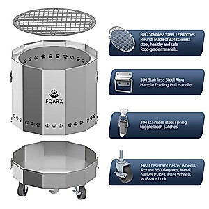 FQARX Bonfire Fire Pit - Smokeless Fire Pit Stainless Steel Outdoor Firepit & Campfire Grill, Great for Camping, Cooking, Tailgating, and Patio | 13x13 Inches