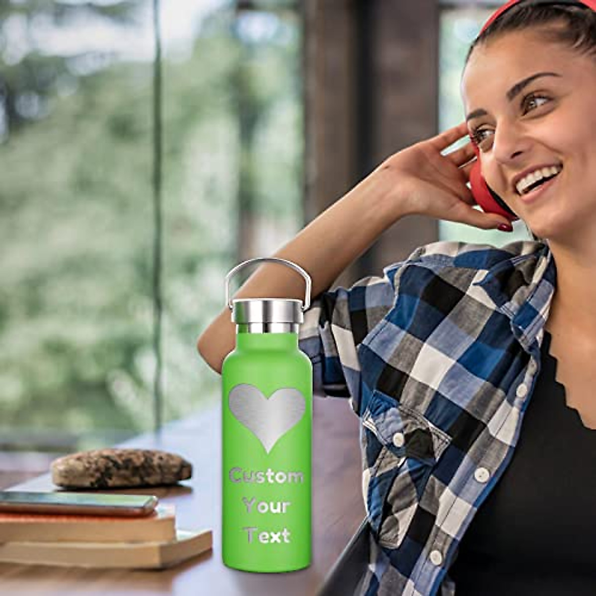 YAEILOV Personalized Water Bottles with Straw Lid Bulk Engraved Custom Insulated Metal Sports Bottle with Name and Text for Dad Gifts-Rose pink(30 Icons,7 Colors,12oz/26oz)