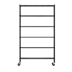 Furinno Wayar Metal Storage Shelf Rack, 6 Tiers, 48-Inch Taller, Black
