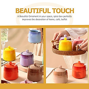 Luxshiny Salt Pig Ceramic Sugar Bowl with Lid and Spoon Porcelain Sugar Salt Pepper Storage Jar Seasoning Container Sugar Holder Sugar Cube Jar Coffee Bar Accessories Orange