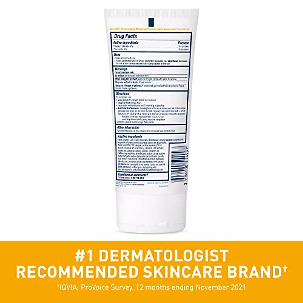 CeraVe 100% Mineral Sunscreen SPF 30 | Body Sunscreen with Zinc Oxide & Titanium Dioxide for Sensitive Skin | With Hyaluronic Acid and Ceramides | 5 oz