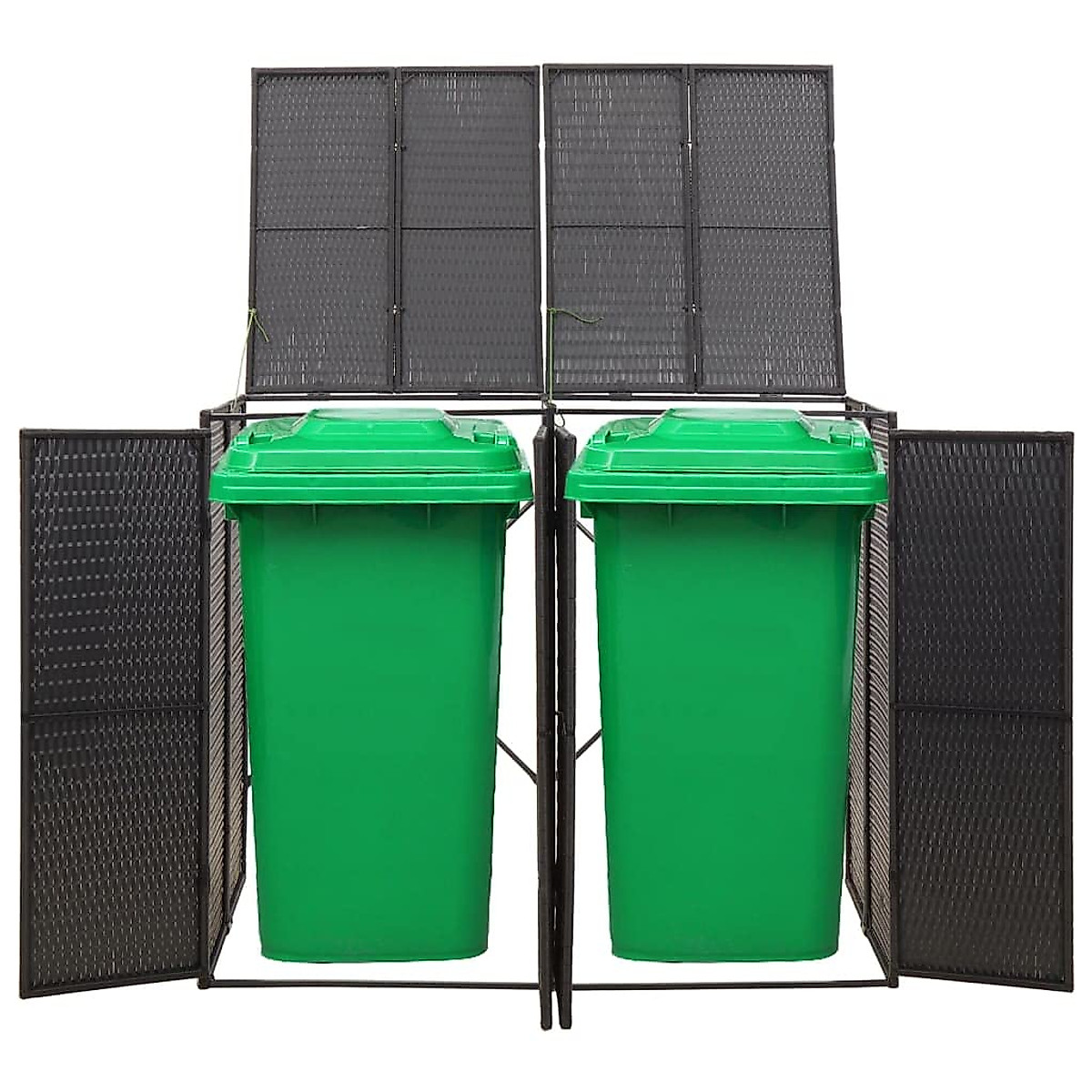 vidaXL Poly Rattan Double Wheelie Bin Shed - Durable, Weather Resistant, Easy Access Lid, Lockable Front Door - Garden Accessory, Black