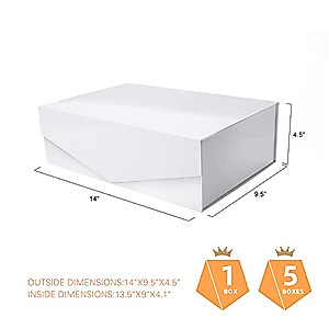 PACKQUEEN 5 Large Gift Boxes with Ribbons, Glossy White Gift Boxes for presents, Bridesmaid Proposal Box, Extra Large Gift Box with Lid and Blank Greeting Cards (13.5x9x4.1 Inches)