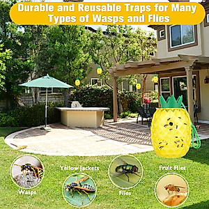 Wasp Traps Outdoor Hanging, Bee Traps Repellent Yellow Jacket Catchers Killer for Outside, Hornet Wasp Trap Non-Toxic Reusable Hanging Traps Pineapple Shape - 2 Pack