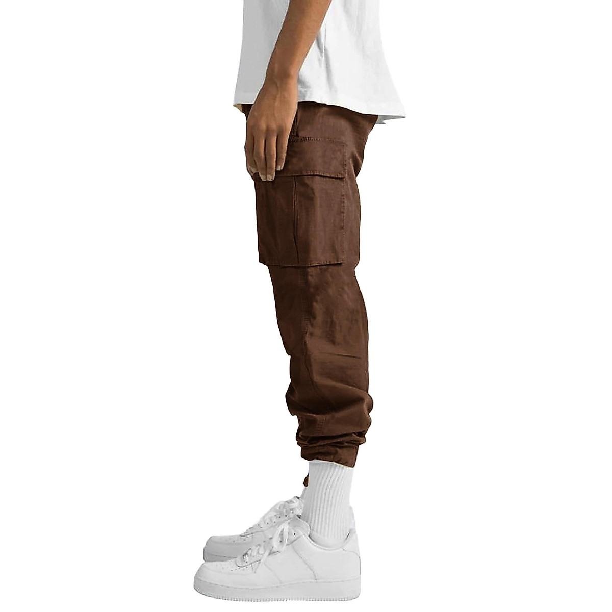 THWEI Mens Cargo Pants Casual Joggers Athletic Pants Cotton Loose Straight Sweatpants Brown L