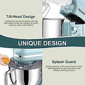 Howork Electric Stand Mixer,10+p Speeds With 6.5QT Stainless Steel Bowl,Dough Hook, Wire Whip & Beater,for Most Home Cooks,Blue