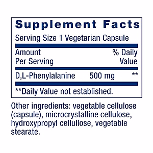 Life Extension D, L-Phenylalanine Capsules, 500 mg – Supports Mood Health, Promotes Neurotransmitter Health – Gluten-Free, Non-GMO, Vegetarian – 100 Capsules
