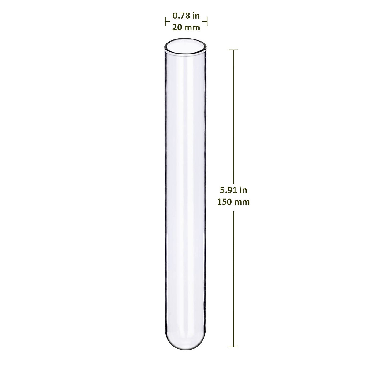 FunChem Glass Test Tubes, Pack of 20 Sturdy Round Bottom Clear Test Lab Tubes, 20 mm O.D. X 150 mm Length YQ-TestTube-ALL 20 O.D. x 150 mm Length