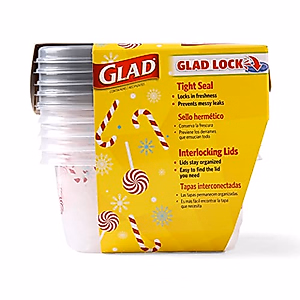 GladWare Soup & Salad Medium Rectangle Holiday Edition Food Storage Containers with Lids | 24 oz Holiday Containers with Silver Lids & Candy Cane Design, 5Ct | Airtight Food Storage Containers