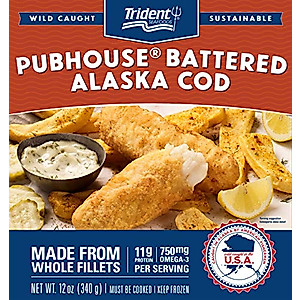 Trident Seafoods - Pub House Battered Cod - 12 oz, Frozen - Wild Caught Alaska Cod - 11g of Protein and 780mg of Omega-3 Per Serving - Made from Whole Fillets - Certified Sustainable