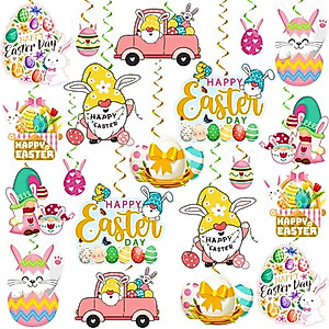 36 Pcs Easter Decorations Hanging Swirls, NO-DIY Easter Party Decorations, Easter Party Supplies Whirls Glitter Foil Ceiling Swirls, Easter Hanging Decorations