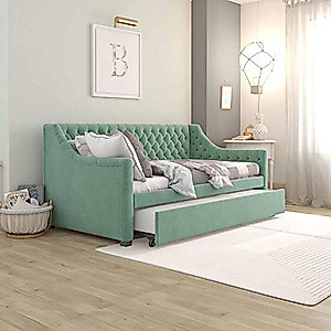 Little Seeds Ambrosia Diamond Tufted Upholstered Design Daybed and Trundle Set, Twin Size Frame, Teal
