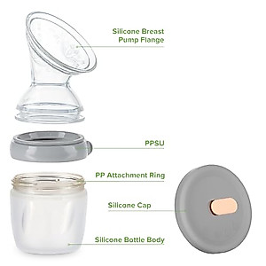 haakaa Gen.3 Manual Breast Pump with Silicone Lid Multifuctional Silicone Breast Pump Breast Milk Collector Breast Milk Catcher Breast Milk Saver Breastfeeding Essentials, BPA Free (5.4oz/160ml, Grey)