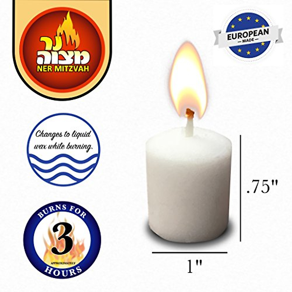 3 Hour Neironim Candles - Shabbat Neronim and Votive Wax Candle - 72 Count - by Ner Mitzvah.