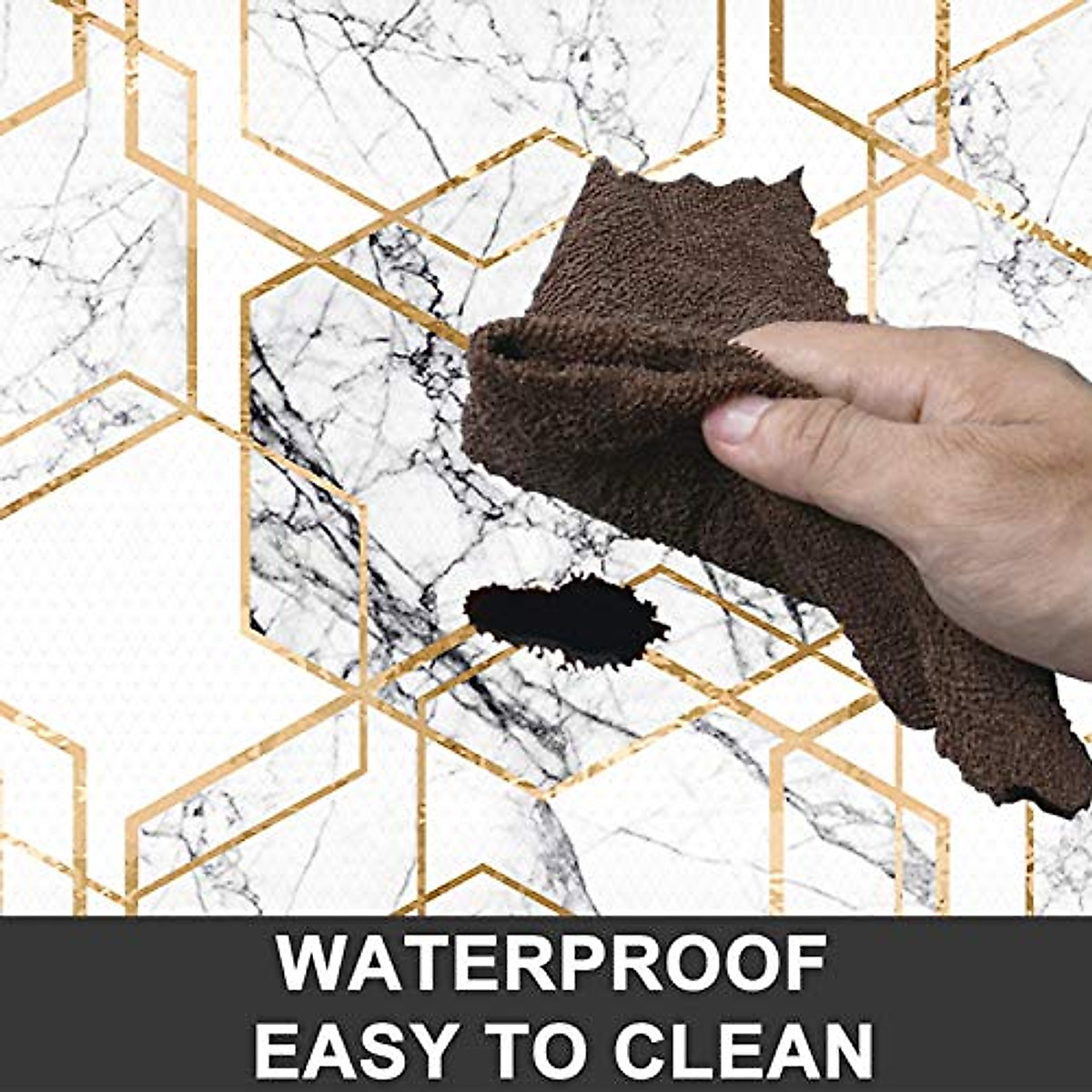 Anti Fatigue Kitchen Rugs and Mats Set,2 Piece Modern Farmhouse Kitchen Rug Runner Non Slip Waterproof Comfort Soft Cushioned Standing Kitchen Floor Mats (17"x 47"+17"x 27", Gold White Marble)