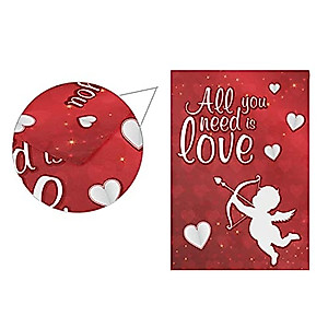 Kcldeci Valentine's Day Hearts Cupid Love Welcome Garden Flag 18x24 Inch Red White Yard Flags Large Vertical Double Sided House Flag Seasonal Outside Decor for Yard Farmhouse