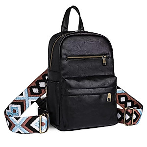 JYOPA Sling Bags Small Backpack for Women Leather Backpack Purse Fashion Mini Convertible Crossbody Bag Guitar Strap Black