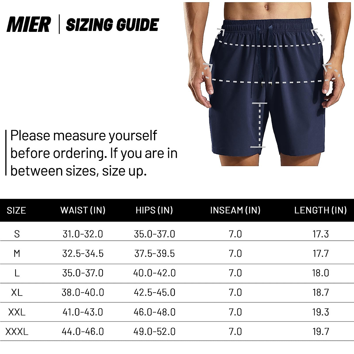 MIER Men's 7 Inch Dry Fit Athletic Running Shorts with Zipper Pockets - No Liner Workout Gym Active Shorts, Navy Blue, M