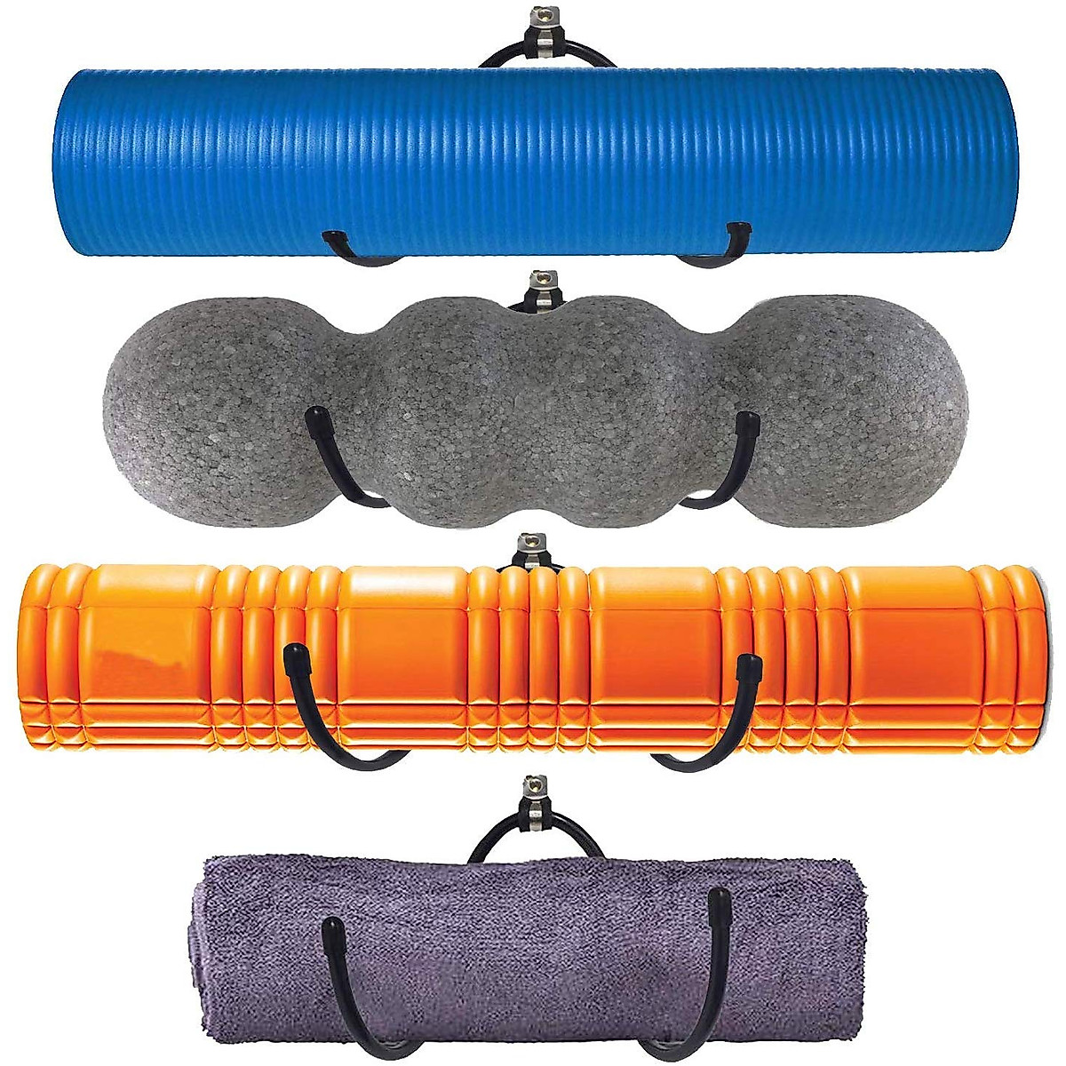 Metal Adjustable Wall Rack, Multi-Purpose Shelf for Foam Roller Racks Yoga Mat Storage Exercise Mat Organizer Bath Towels Holder for Your Fitness Class or Home Gym Bathroom, Up to 20Lbs - （4 Pack）