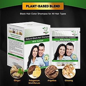 BIOGREEN ROOTS Ammonia-Free Herbal Hair Shampoo - Effectively Covers Gray Hair for Men and Women - Natural Color and Herbal Nourishment - No Stain on Skin - Natural Black (20 sachets x 25 ml)
