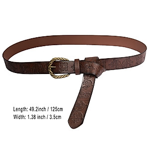 LYGKR Viking Fenrir Embossed Faux Leather Buckle Belt, Medieval Knight Belt (Brown)