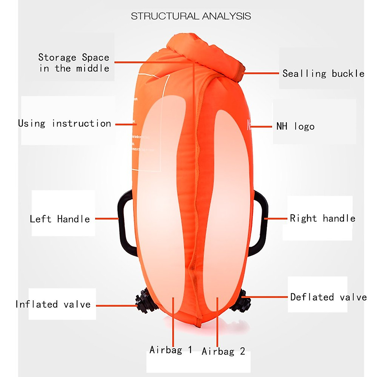 Naturehike Swim Buoy Inflatable Swimming Tow Float Difting Bag Dry Bag Water Sport Storage Bag(Orange)