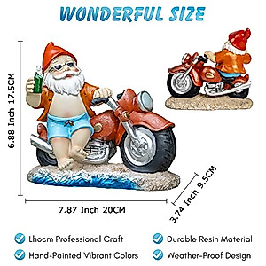 Lhocm Hawaiian Style Garden Gnomes Outdoor Decor -7.9" Motorcycle Beach Gnome for Spring and Summer Garden Decor - Perfect for Patio, Lawn, Yard, Balcony and Home - Funny Housewarming Gifts