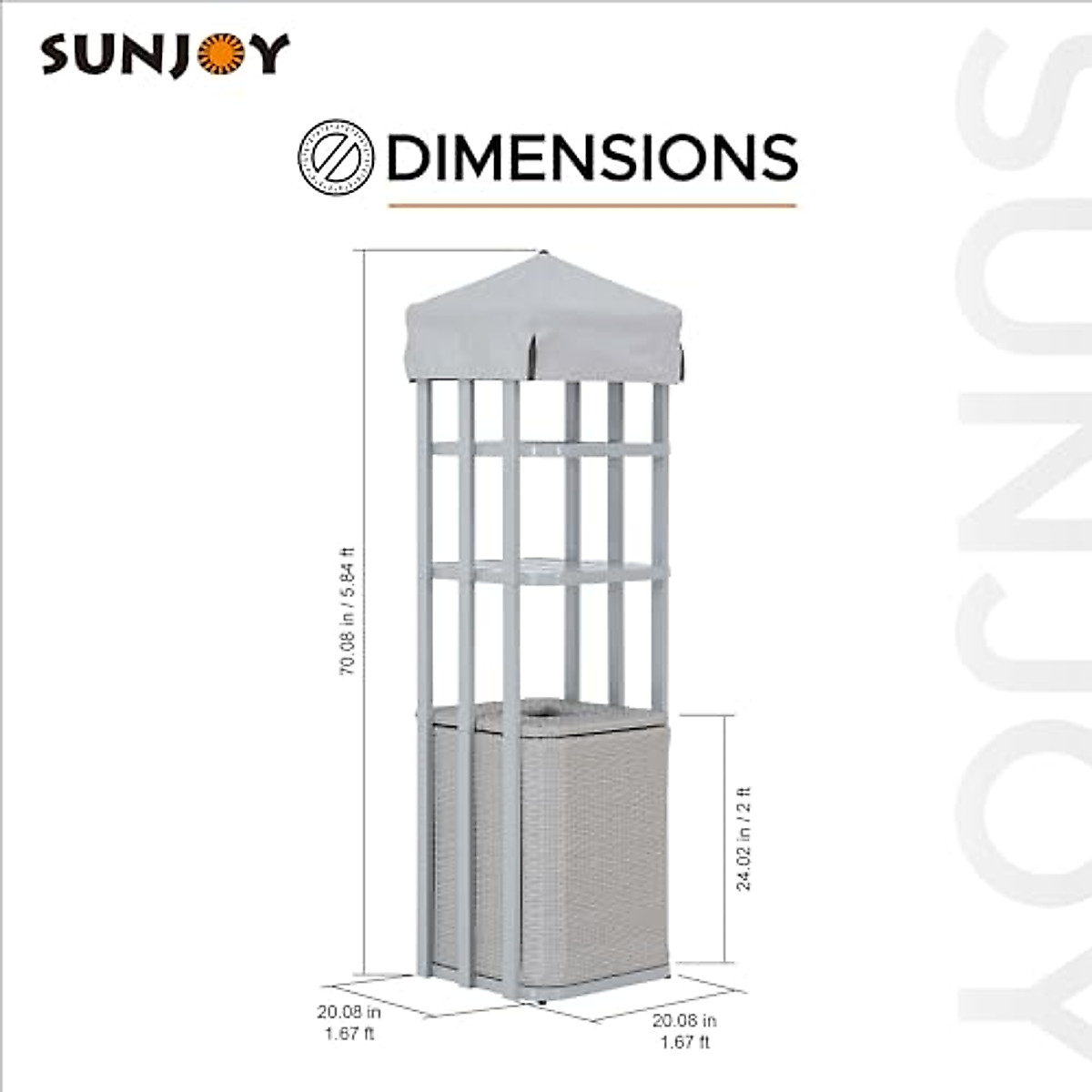 Sunjoy Aluminum Frame Pool Towel Valet Tower with 2-tier Shelves And A Large All-Weather Wicker Storage Basket for Dirty Towels, Grey