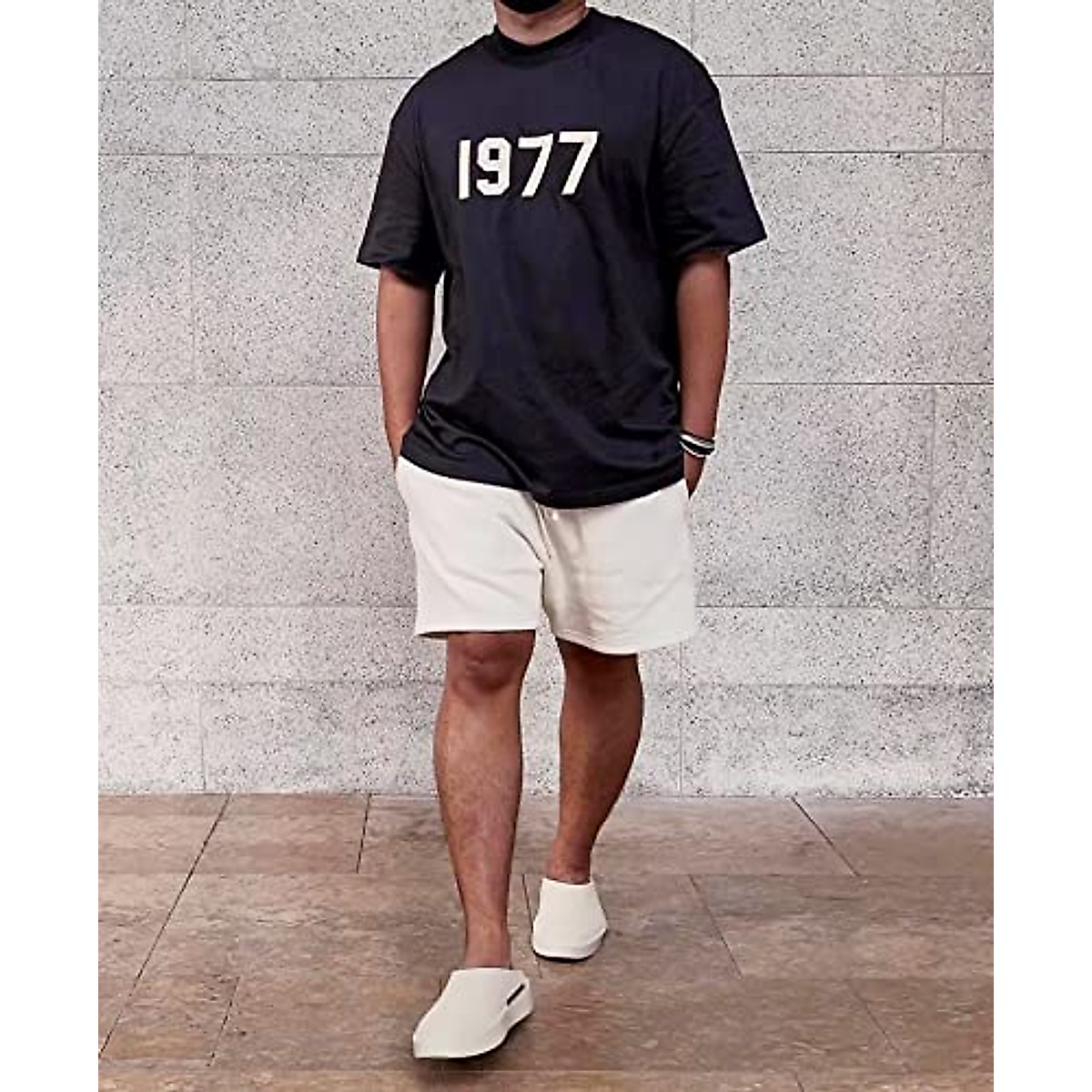 Summer Casual T-Shirt for Men Women 1977 Letter Print Shirt Classic Couples Short Sleeved Sweatshirts Pullover Tee Top (Black,Medium,Medium)