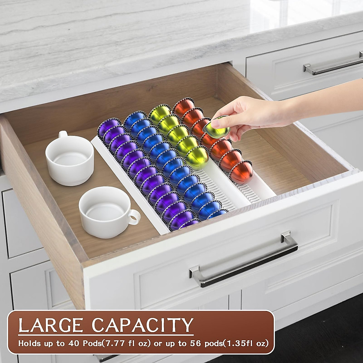 Coffee Pod Storage Holder Drawer Organizer for Nespresso Vertuo Capsule, Holder Tray Storage for Nespresso Pod, Compatible with 40 7.77fl oz or 56 1.35fl oz Pods for Kitchen Drawer, Office Countertop.