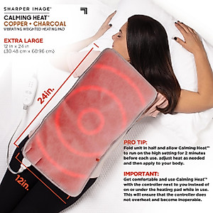 Calming Heat Copper + Charcoal Vibrating Heating Pad by Sharper Image- Weighted Electric Heating Pad, 9 Settings- 3 Heat, 6 Massage- 18 Relaxing Combinations, 12” x 24", 4 lbs