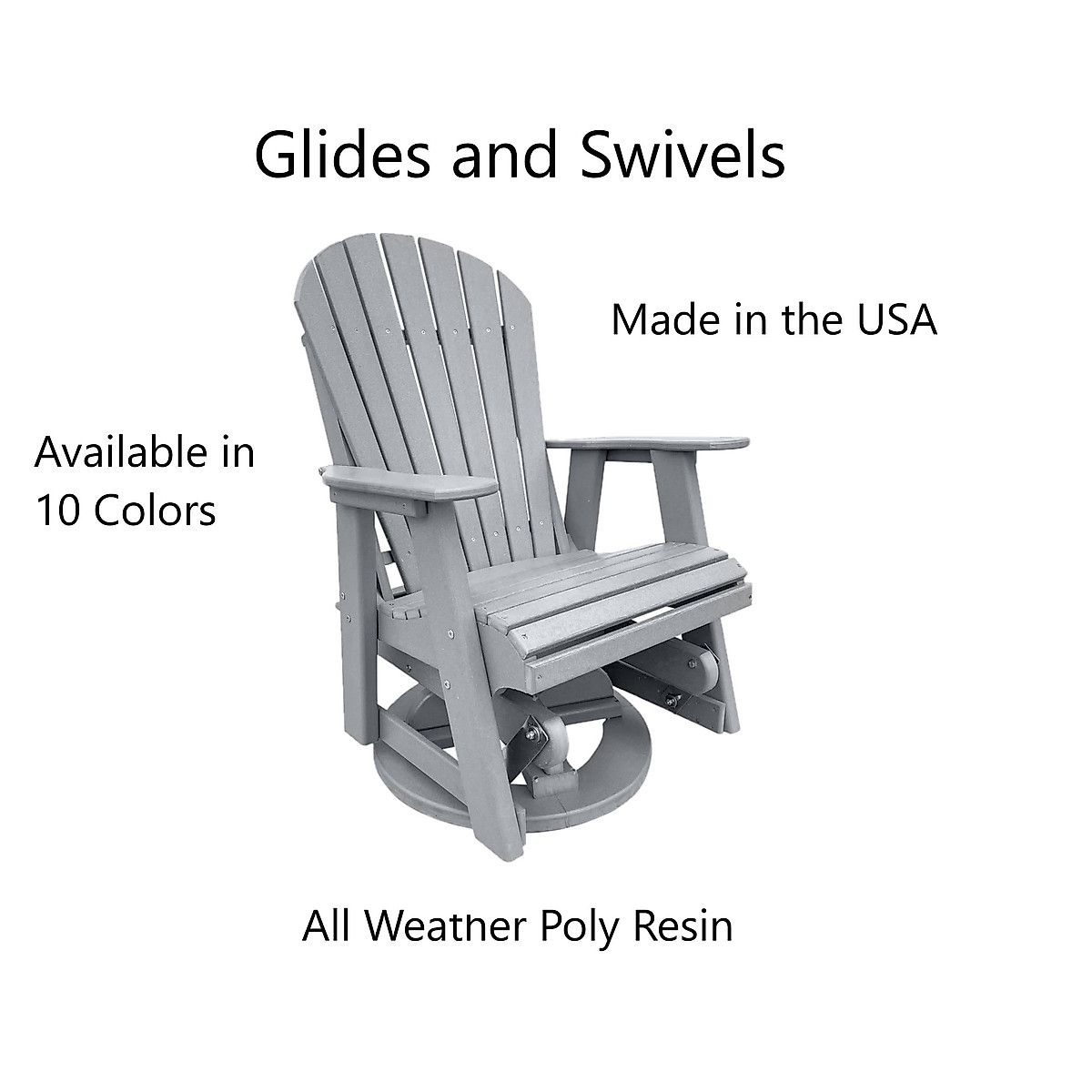Phat Tommy Glider for Outside Patio - Outdoor Swivel Glider Chair - Poly Outdoor Furniture, Adirondack Porch Glider Chair, Grey