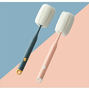 AKOAK 1 Pack Sponge Cleaning Brush, Plastic Handle Baby Bottle Brush, 360 Degree Rotation, Suitable for Goblet, Tea Cup, Household Cleaning Tool (Pink)