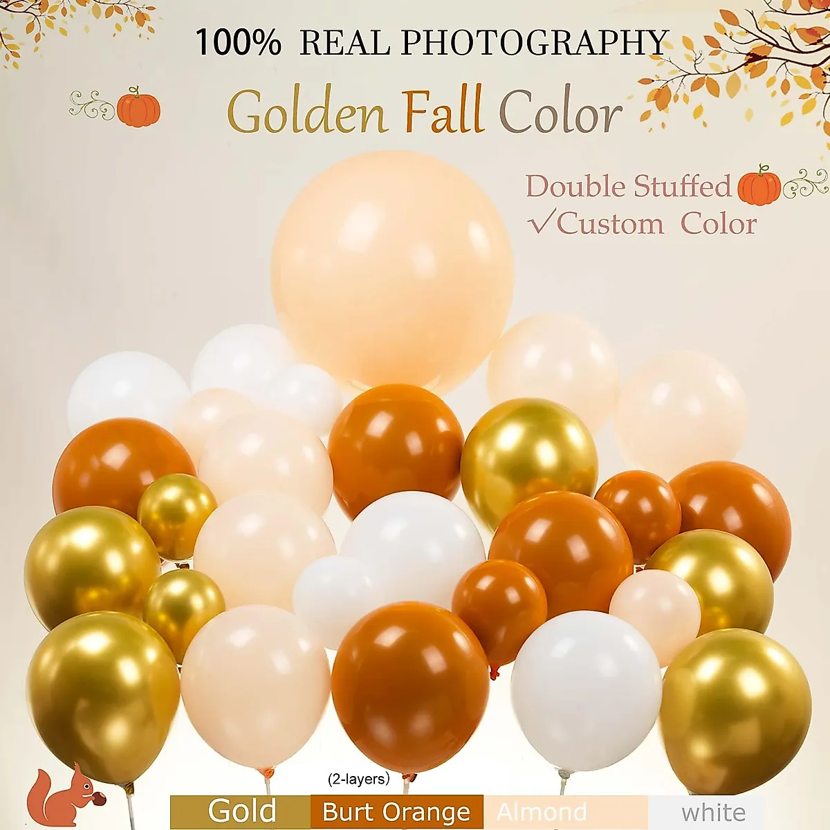 Fall Burnt Orange Gold white Balloon Garland Kit 144 Pcs Double stuffedBalloons for autumn thanksgiving Turkey Birthday Party bride to be Fall in love Little Pumpkin baby shower Decorations