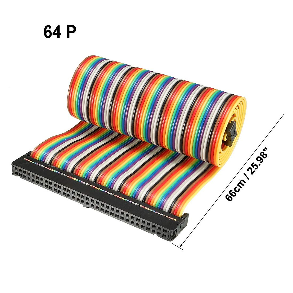 uxcell IDC Rainbow Wire Flat Ribbon Cable 64 Pins 66cm Length 2.54mm Pitch Type-C