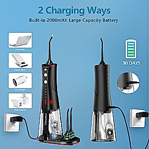TUREWELL Water Flosser, 300ML Portable Water Teeth Cleaner with 6 Modes, IPX7 Waterproof Oral Irrigator, Waterpick for Travel/Home/Braces (Black)