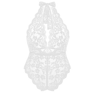 Avidlove Plus Size Lingerie for Women Halter Lace Bodysuit Teddy Babydoll White 20 Plus