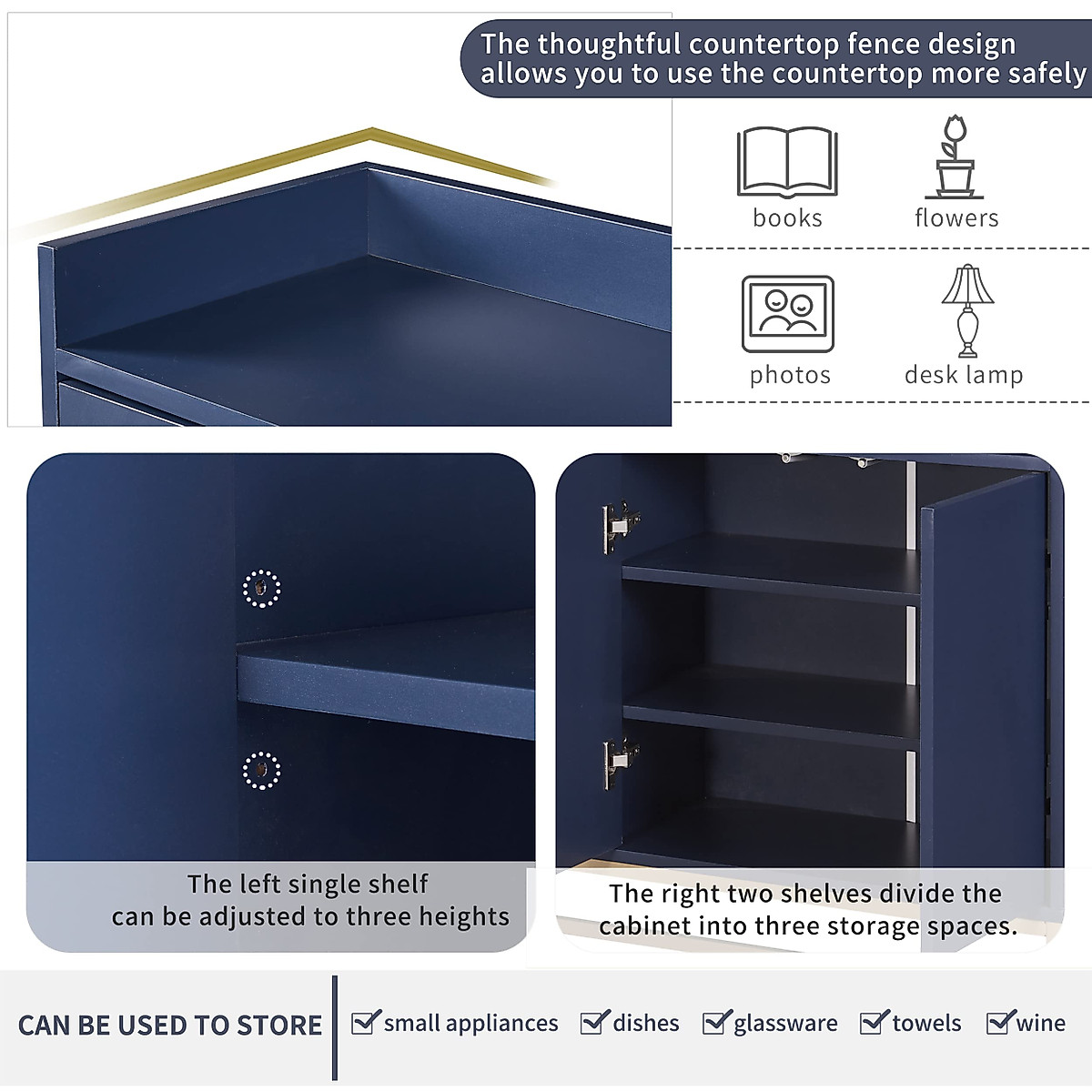Merax 4-Door Sideboard Buffet Cabinet, Modern Kitchen Buffet Sideboard with Large Storage Space for Living Room, Dining Room, Entryway, Navy