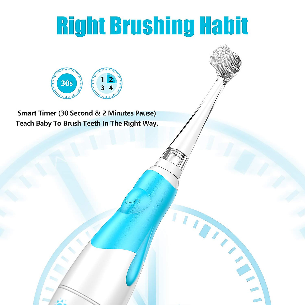 DADA-TECH Baby Electric Toothbrush Blue Ages 0-3 Years, Kids Electric Toothbrush Rechargeable Yellow Ages 3+