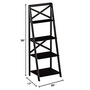 Lavish Home 4-Tier Ladder Bookshelf – Freestanding Wooden Bookcase – X-Back Frame and Leaning Look Decorative Shelves for Home and Office (Black) Set of 1