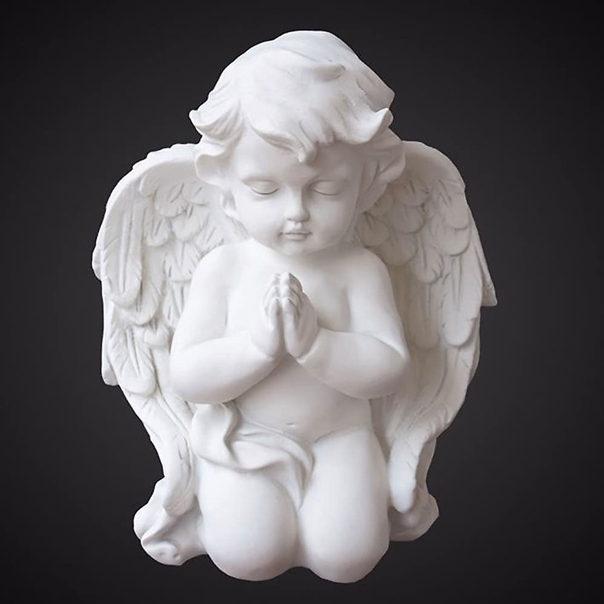 OwMell Kneeling Praying Cherubs Statue, Resin Baby Angel Figurine, Wings Angel Statue Memorial Cherub Sculpture for Home Decoration 6.3" - White