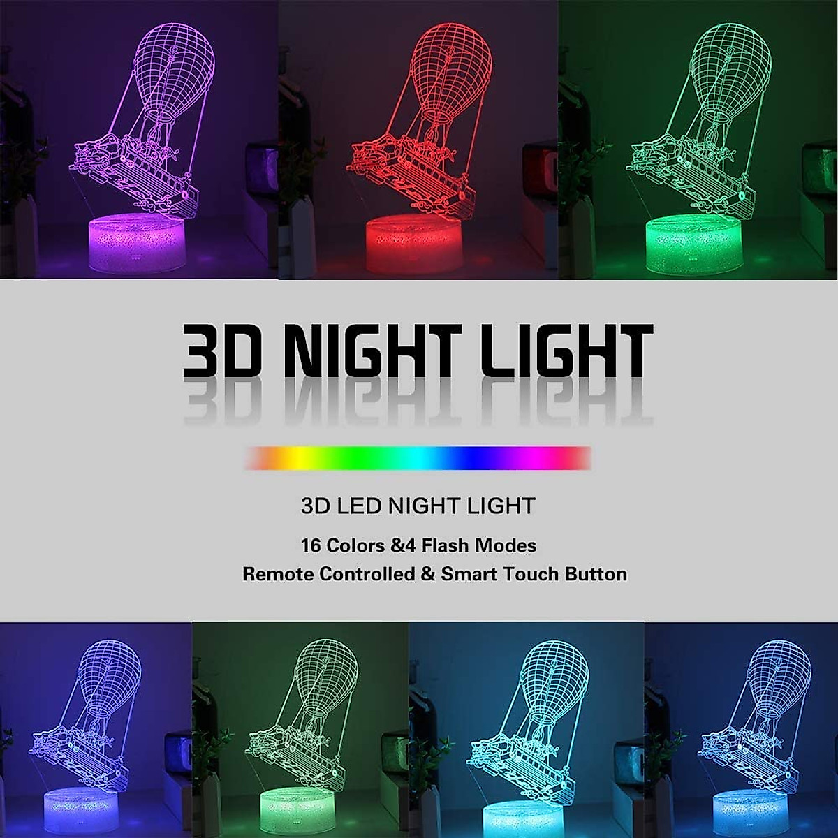 Hoofun Battle Bus Night Light: Lamps with 3D Stereo Vision and Remote Control, Desk Light for Battleroyal Players Modelling, Night Light for Boys Girls Birthday Christmas Festival Gifts