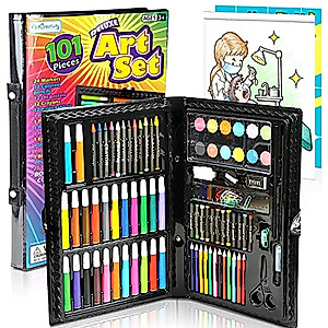 Deluxe Art Set For Kids by ART CREATIVITY - Ideal Beginner Artist Kit Includes 101 Pieces - Watercolor, Crayons, Colored Markers, Color Pencils and More + Bonus Coloring Book