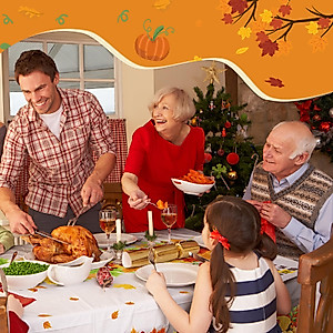 3Pcs Thanksgiving Disposable Tablecloth, Fall Thanksgiving Party Supplies, Maple Pumpkin Plastic Waterproof Rectangular Table Cover for Autumn Harvest Party Decorations for Home, Table Decor, 54"x108"