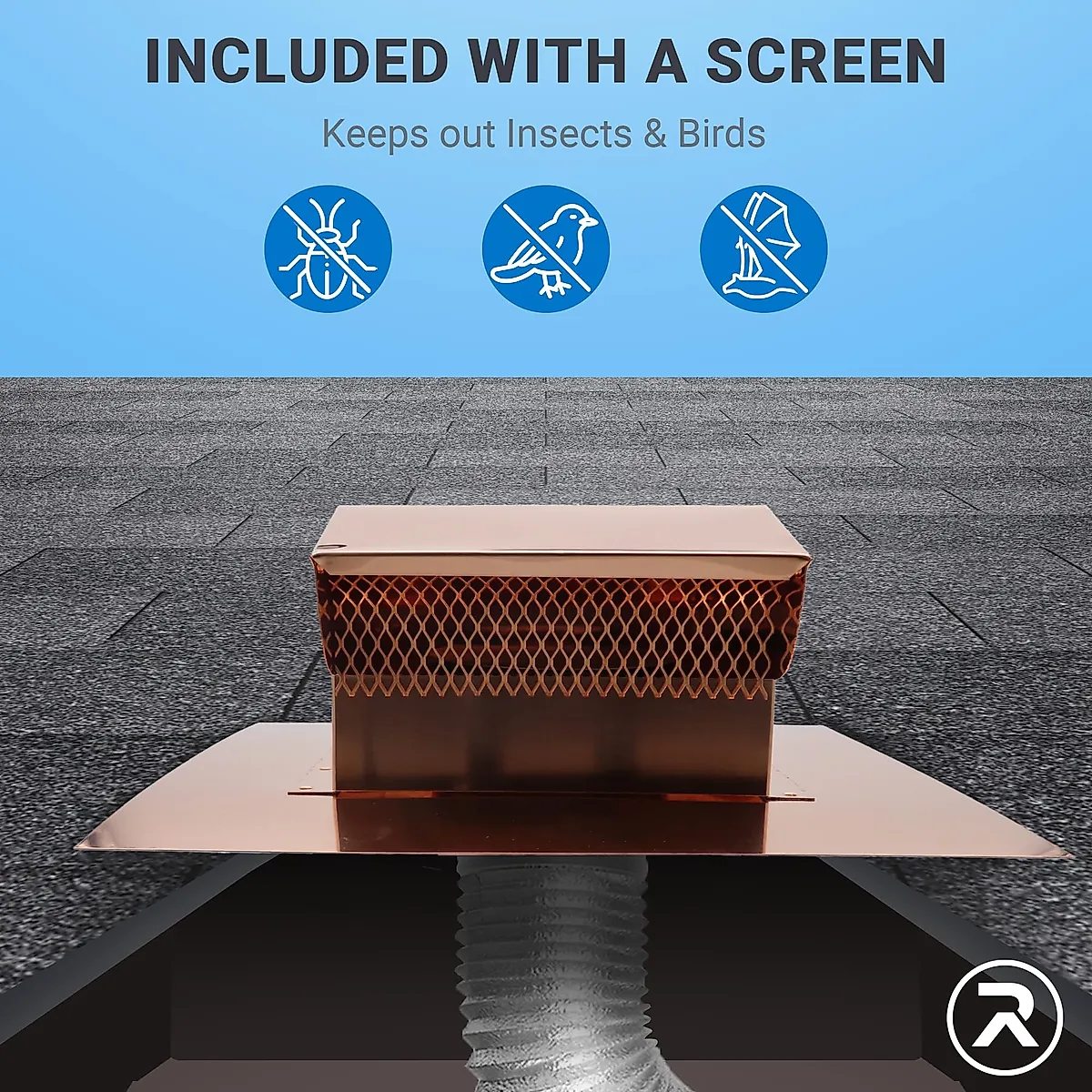 Copper Rooftop Exhaust Vent Cap with Damper (10 Inch)